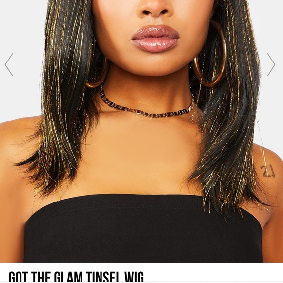 Dolls Kill | Accessories | Gold Black Tinsel Metallic Hair Wig ...